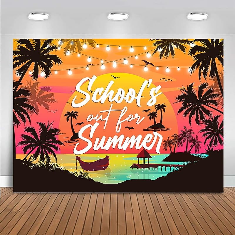 End of School Year Backdrop Goodbye School Hello Summer Tropical Beach ...