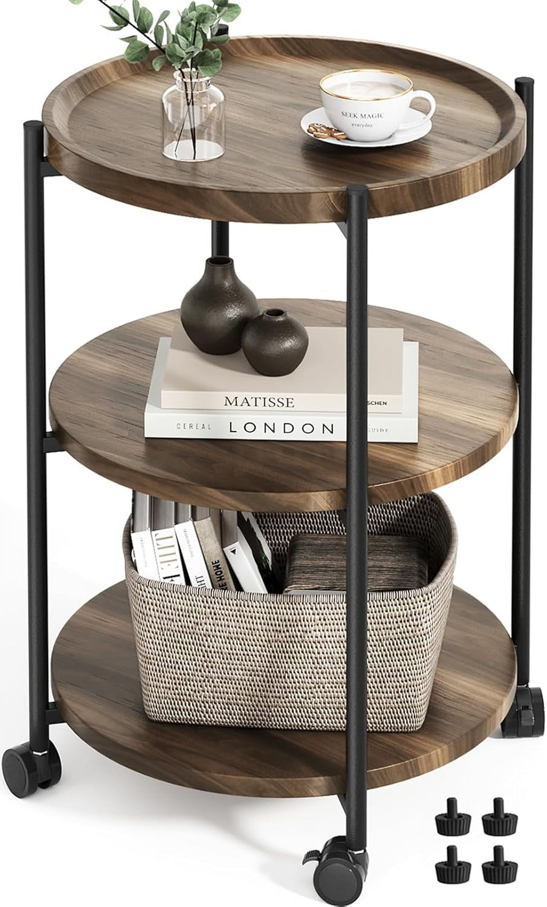 End Side Table,3-Tier Small Coffee Table Round Sofa Table with Metal ...
