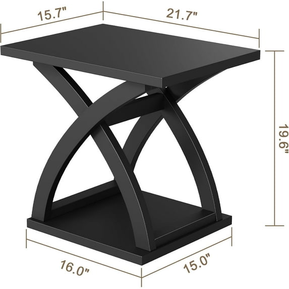 End Side Table, Modern End Table with Storage Shelf, X-Design Side ...