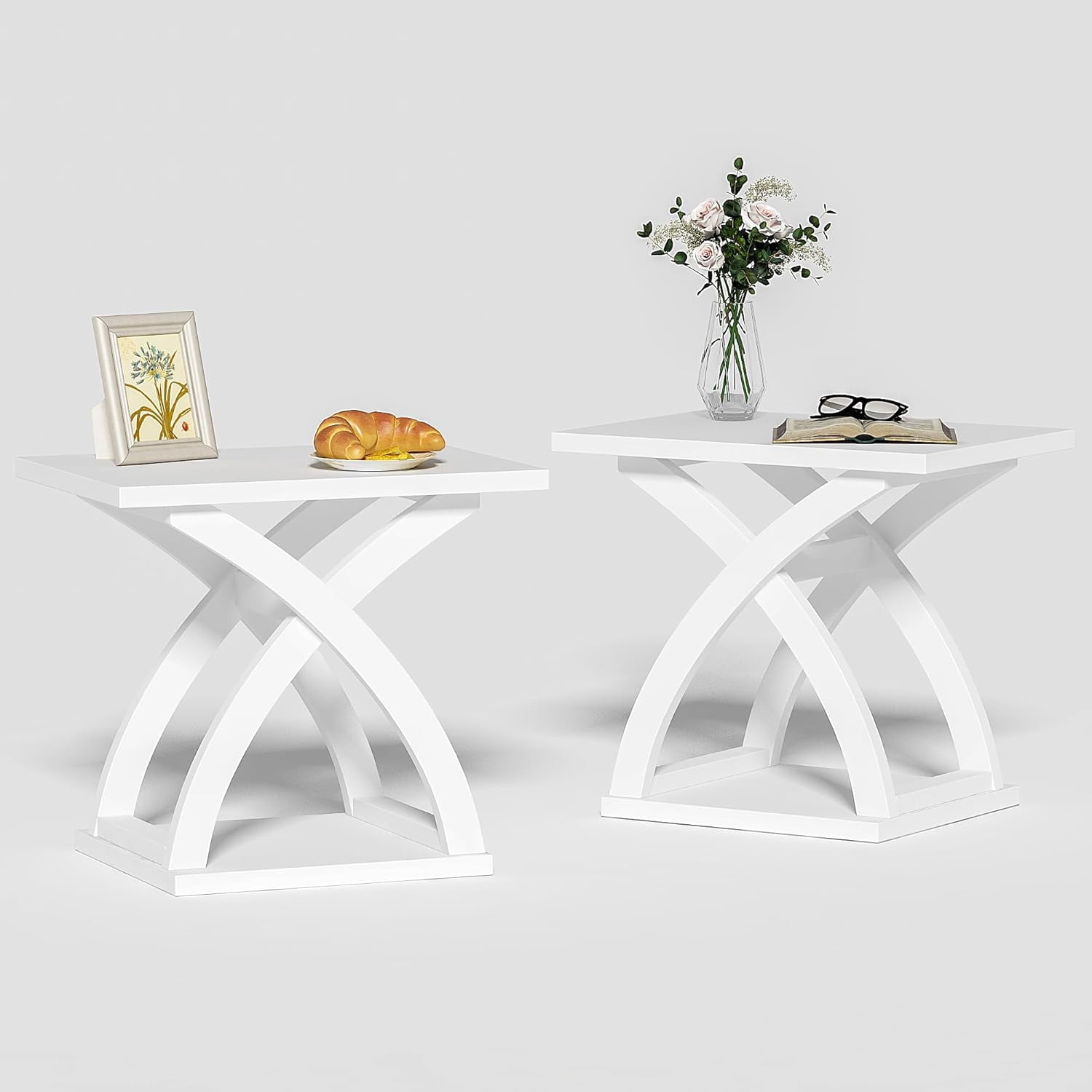 End Side Table Set of 2, Modern End Table with Storage Shelf, X-Design ...