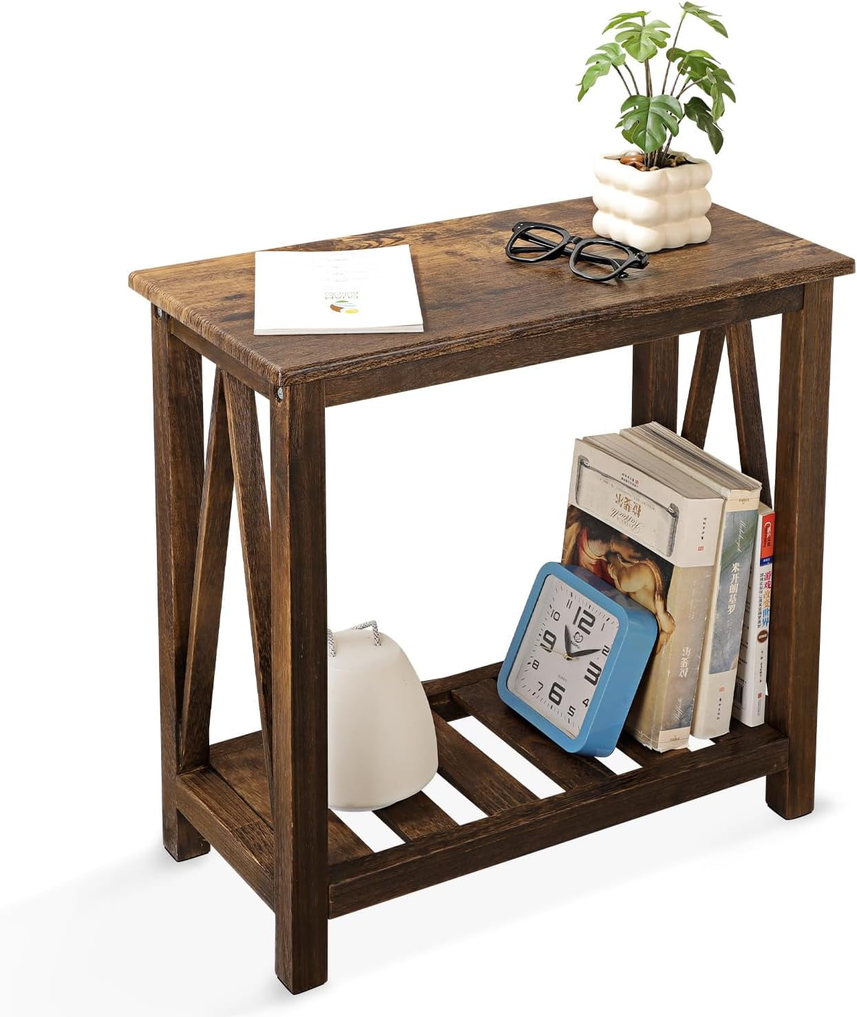 end side table with storage shelf rectangle narrow nightstand console ...