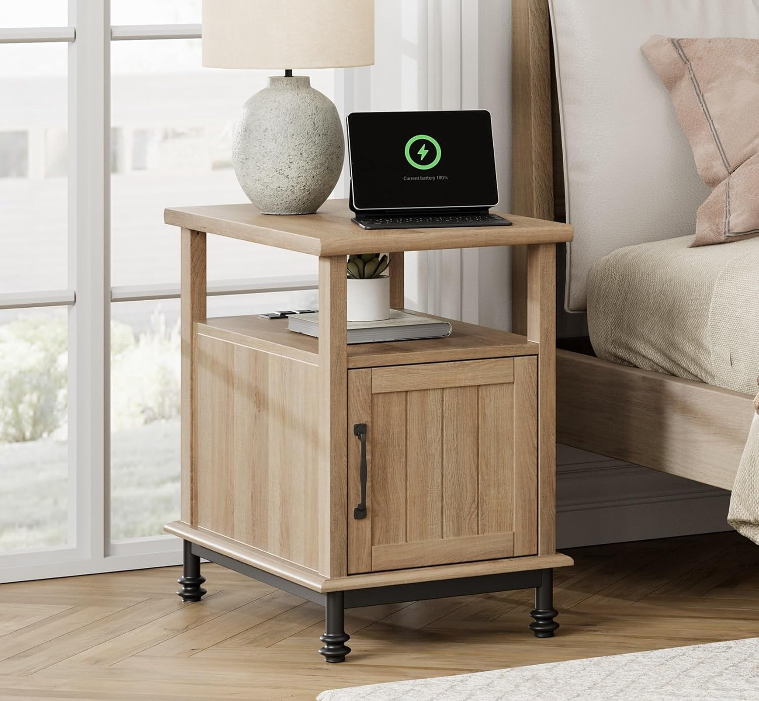 Narrow Nightstand With Charging Station