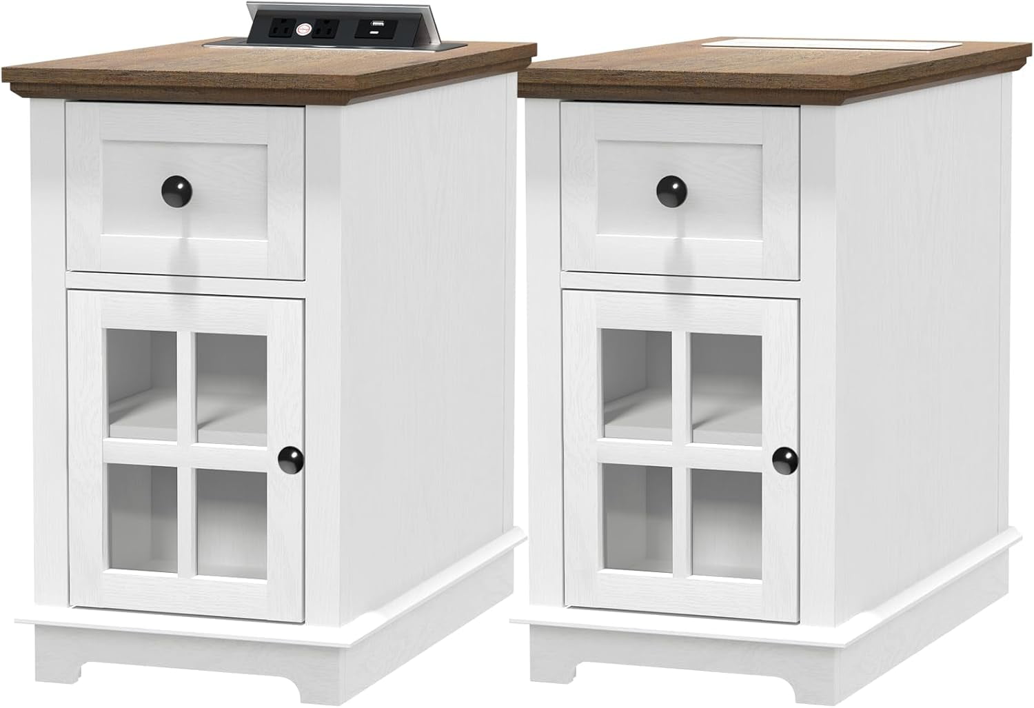 End Table with 1 Drawer Storage Side Table with Flip Top Charging ...