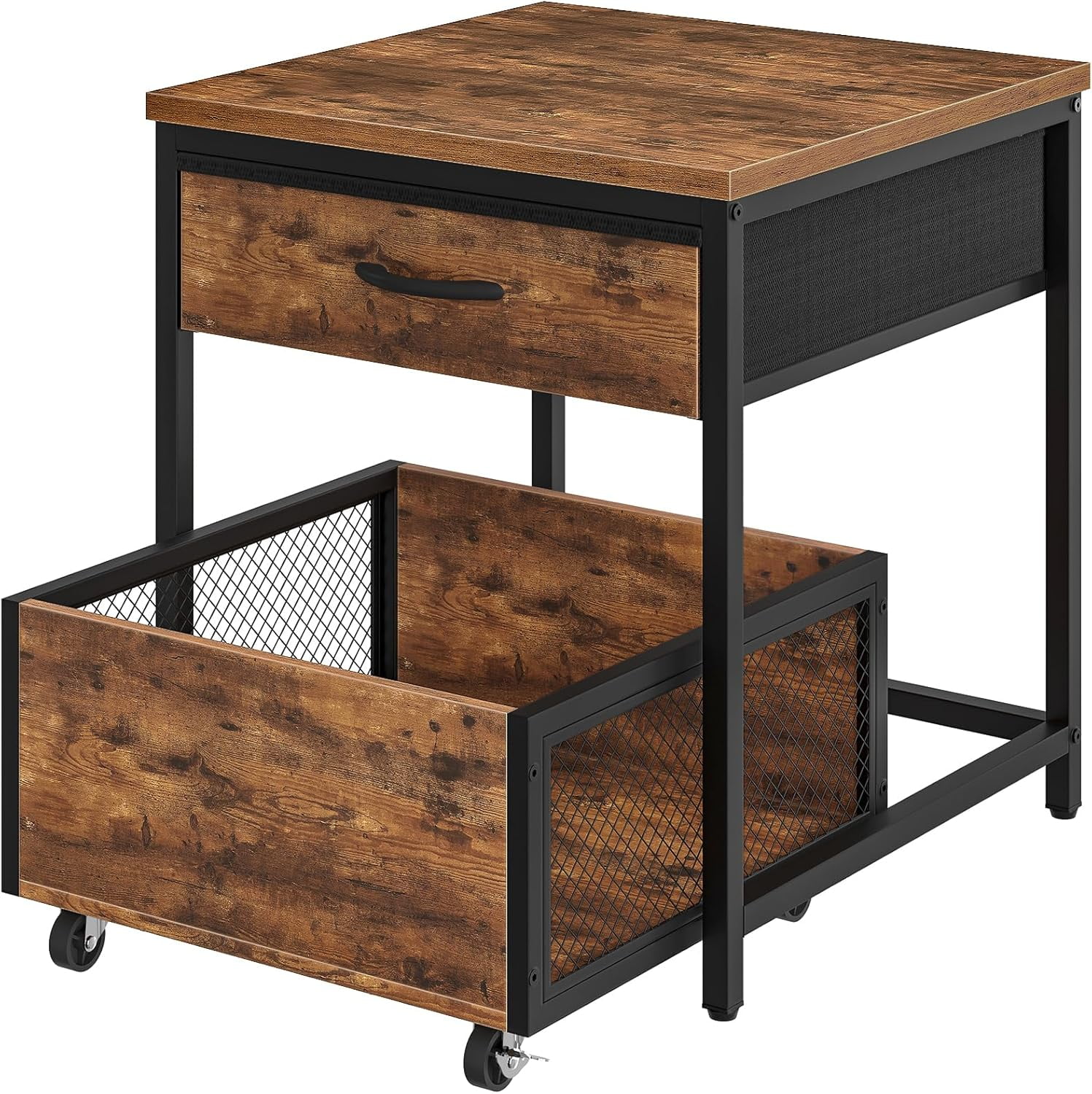 End Table, 19.7 Inch Square Side Table, Mini Fridge Stand with Storage ...