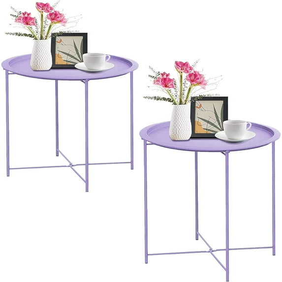 End Table 2 PCS Metal Side Table Purple Round Folding Tray Cyan Sofa ...