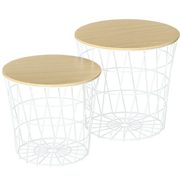 Wire Basket Table Wood Top