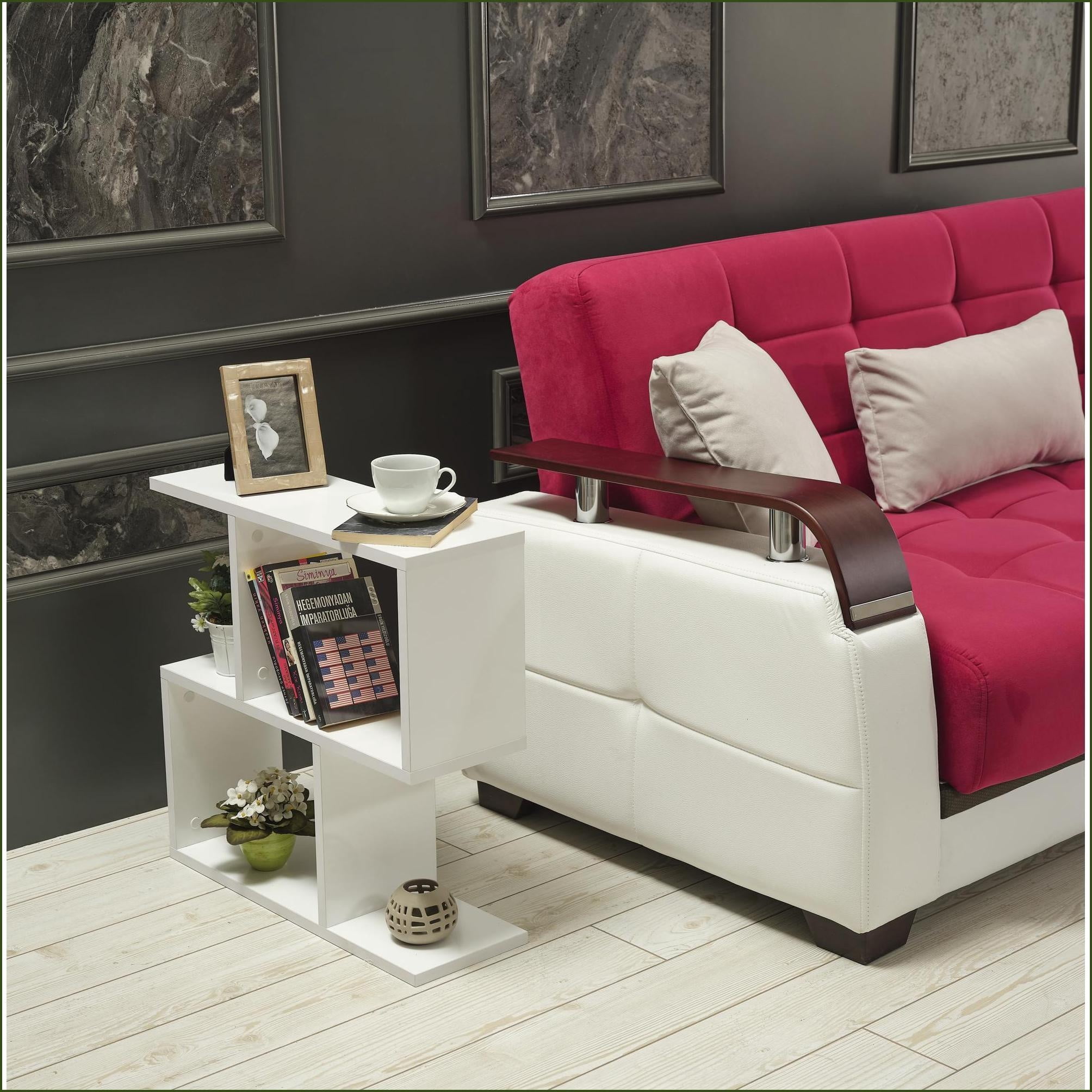 End Table 23 Inch Skinny Chairside with 4 Shelves, White Modern Narrow ...