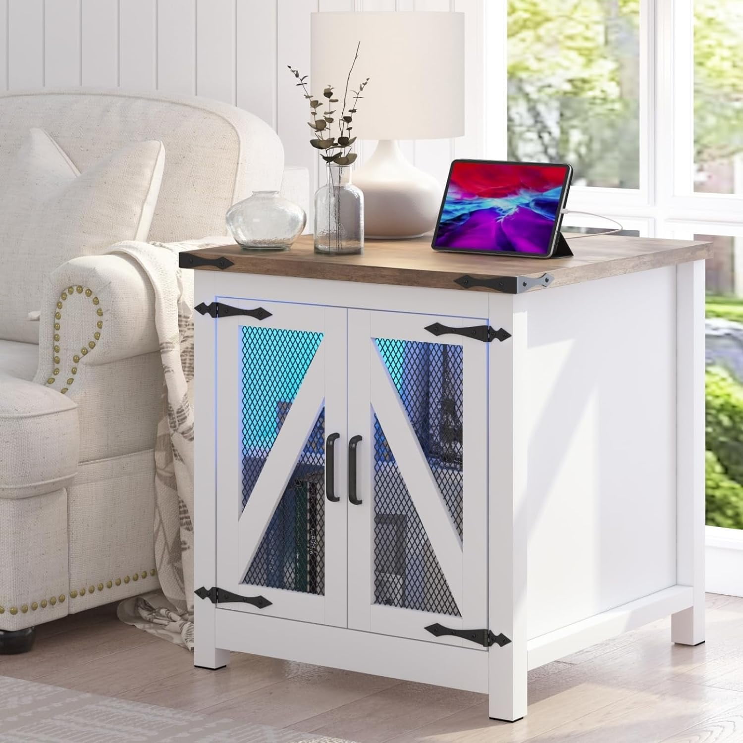 End Table, 24 Inch End Table with 2-Tier Storage Shelf, Side Table for ...