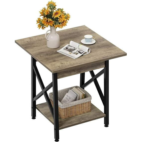 End Table 24 inch for Living Room, Large Square Side Tables with X-Frame, Tall Industrial ...