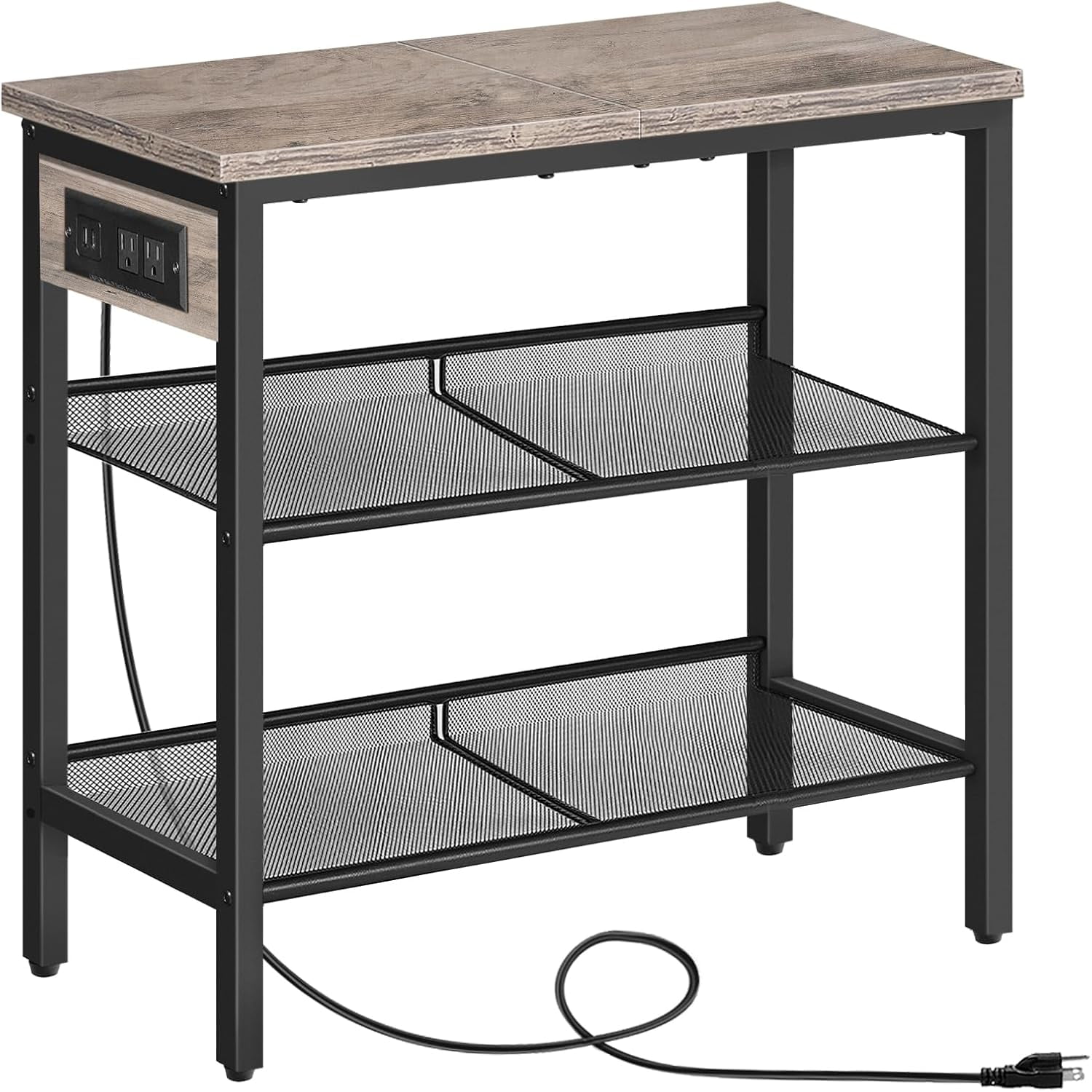 End Table, 3-Tier Narrow Side Table with Charging Station, Nightstand ...