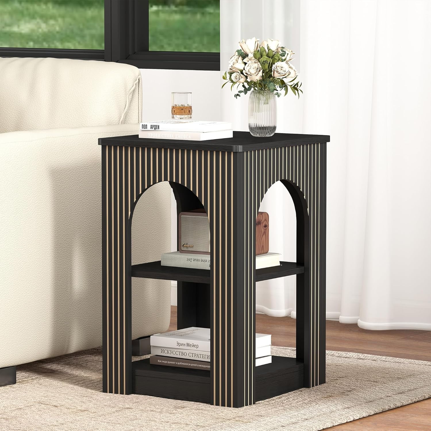 End Table with 3-Tier Storage, Mid-Century Modern Side Table with ...