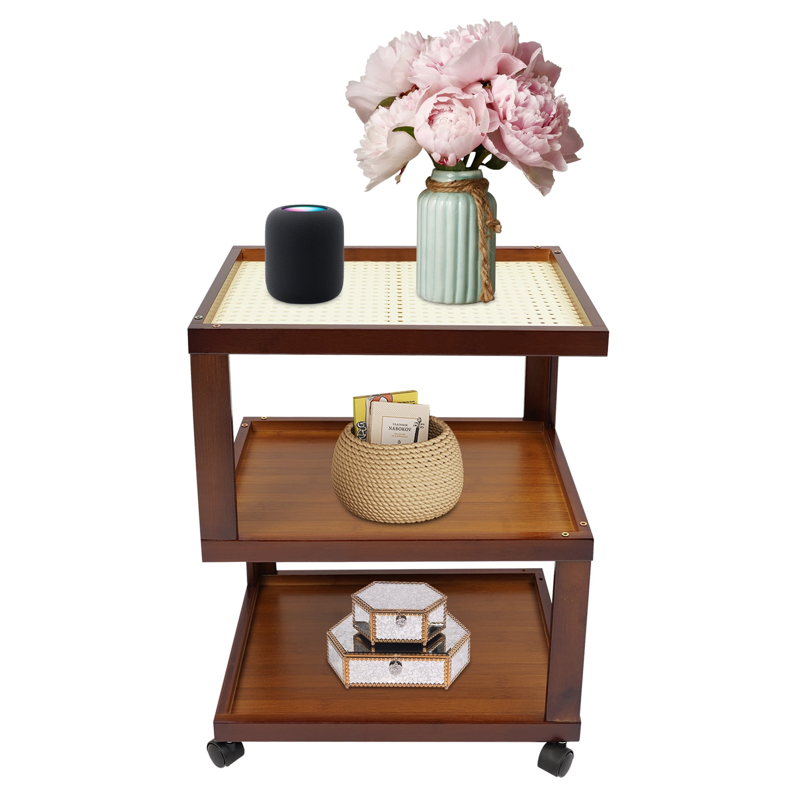 End Table, 3-Tier Wood Nightstand, End Table for Small Spaces with Open ...