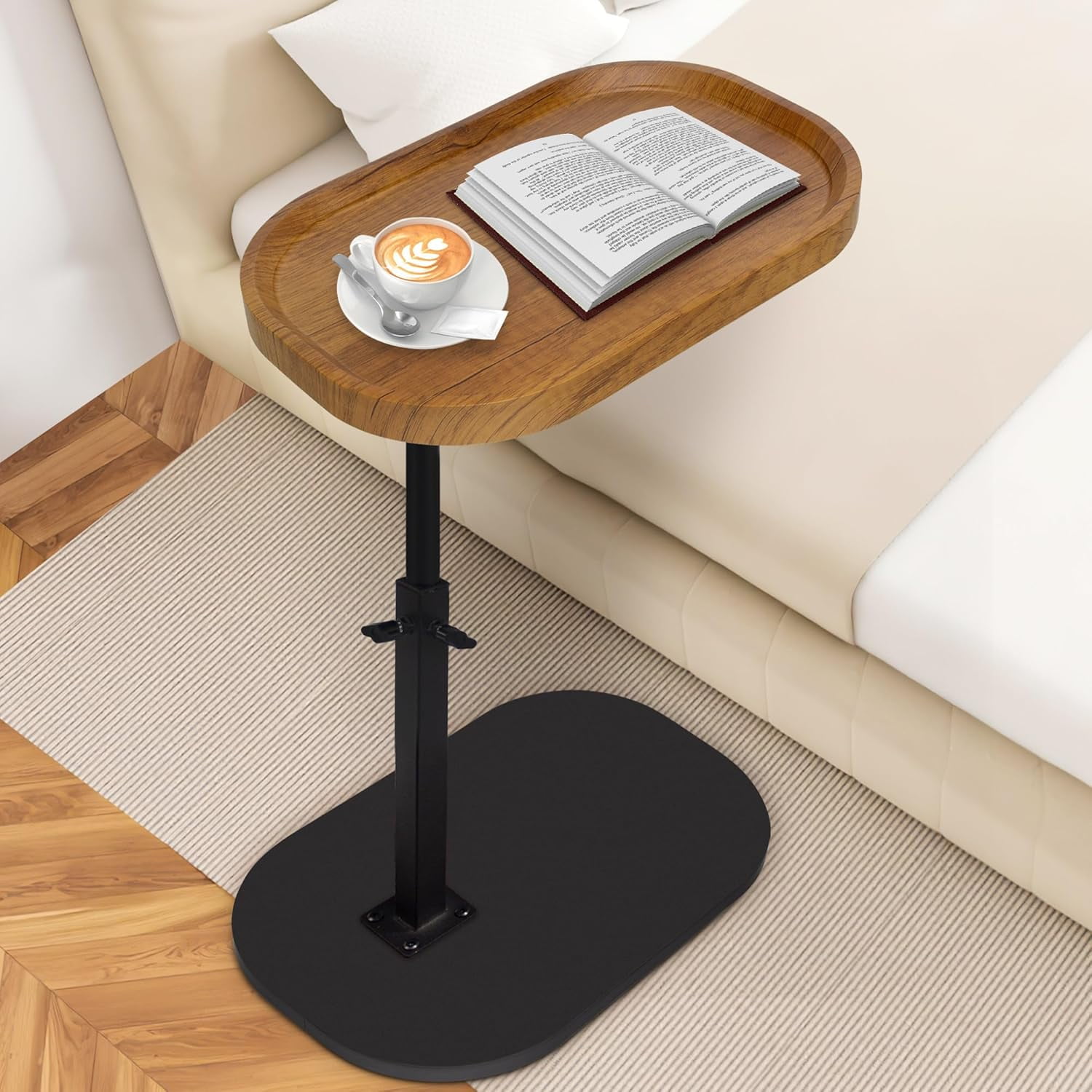 End Table Adjustable Height, 360°Swivel TV Tray C Table for Couch Sofa Bed, Wood Side Table for ...