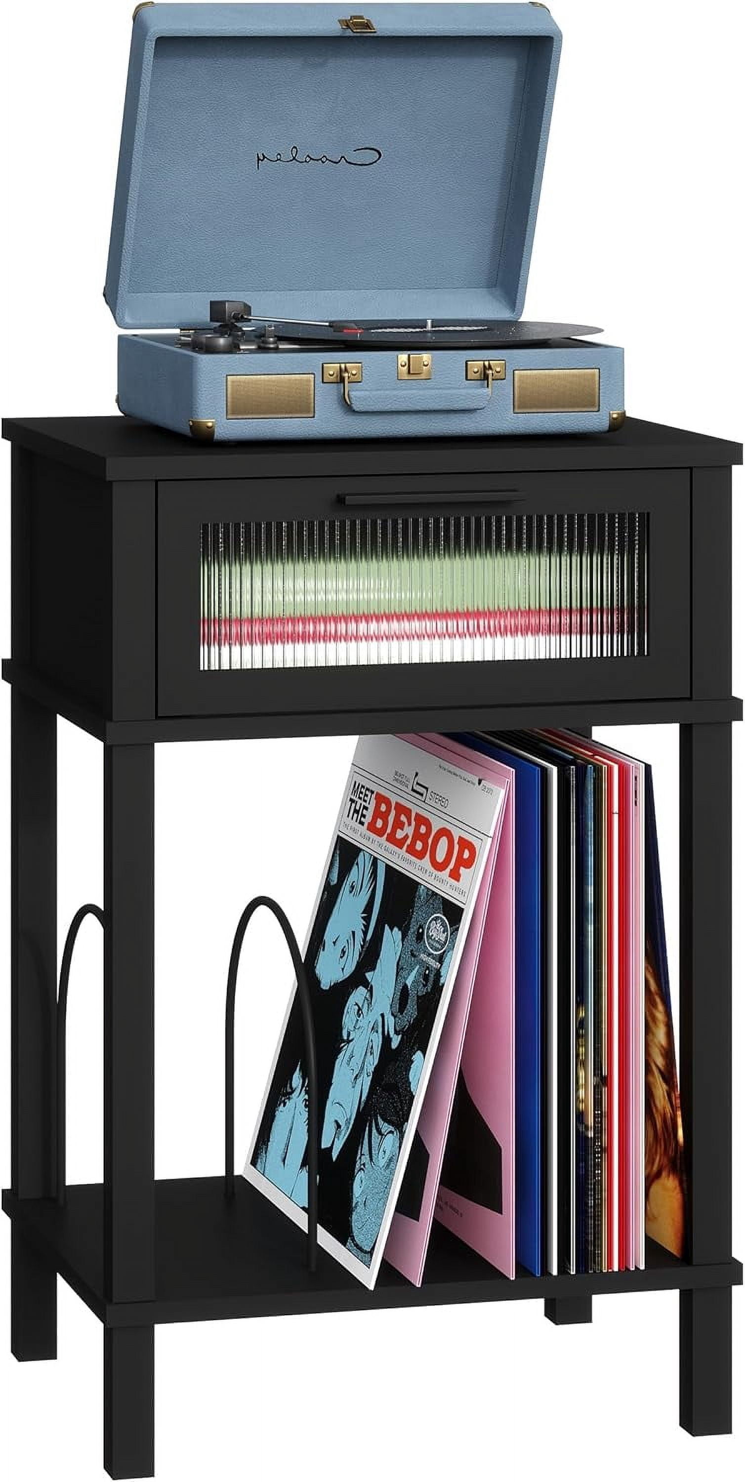 End Table Black, 2 Tier Record Player Stand with Storage, Side Table ...