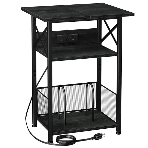 End Table Black W 18.89" x D 15.74" 3 Tier Vinyl Record Player Stand ...