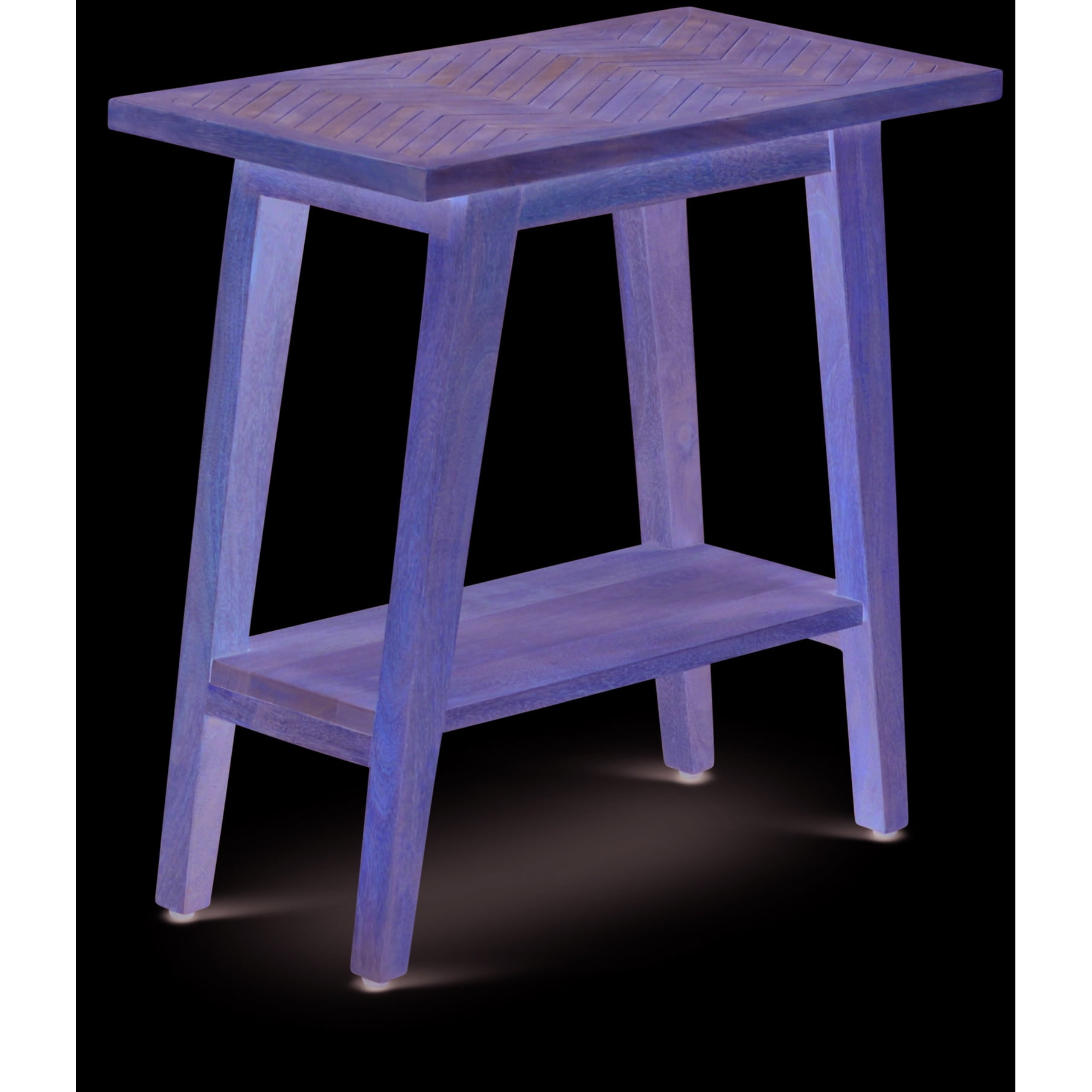 End Table In Brown, Solid Wood Herringbone Inlay Top, Mid-century ...