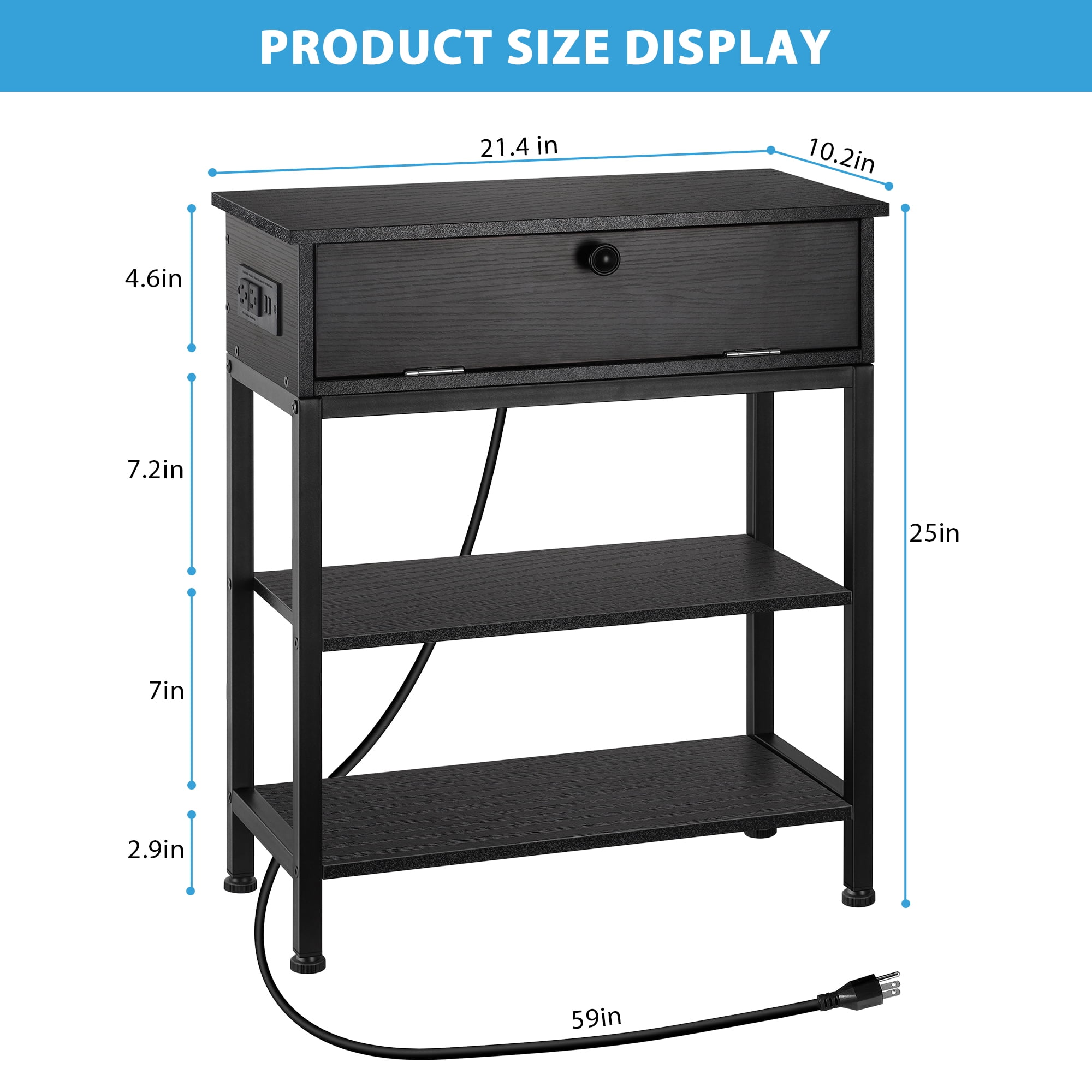 End Table with Charging Post Narrow Slim Sofa Side Table with Drop-Down ...