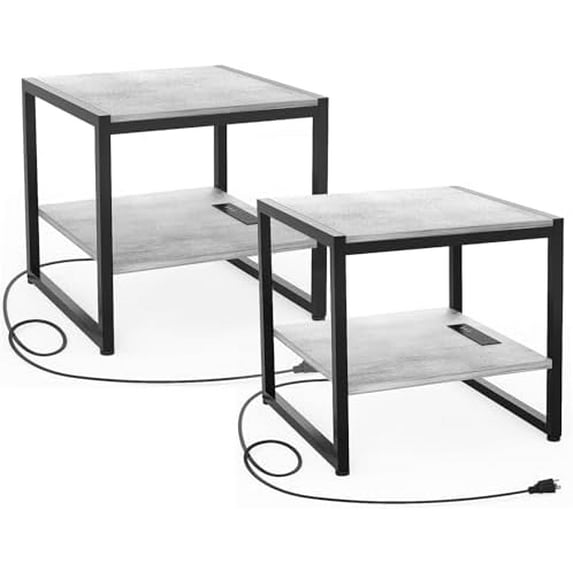 End Table with Charging Station, 20" Mini Fridge Stand with Power ...