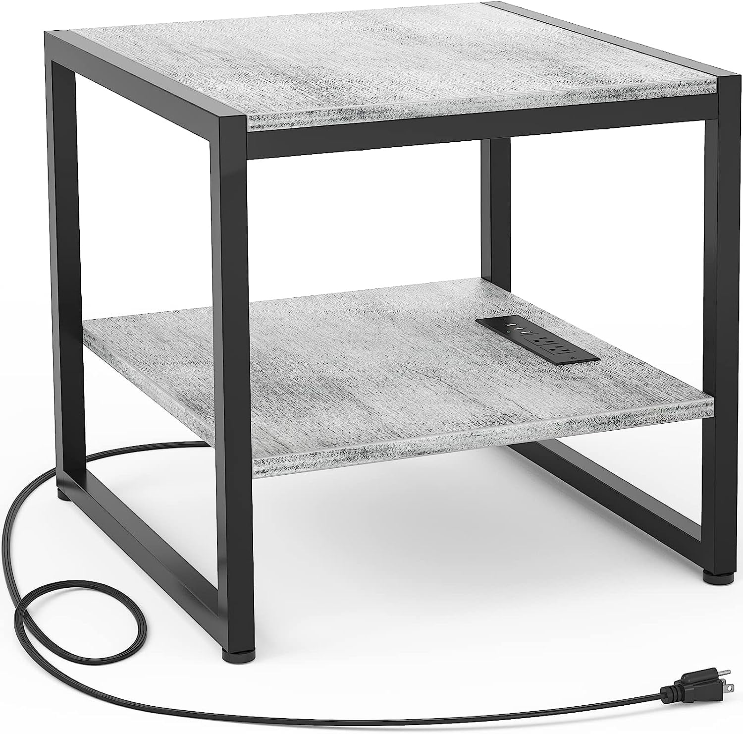 End Table with Charging Station, 20 Inch Mini Fridge Stand with 2-Tier ...