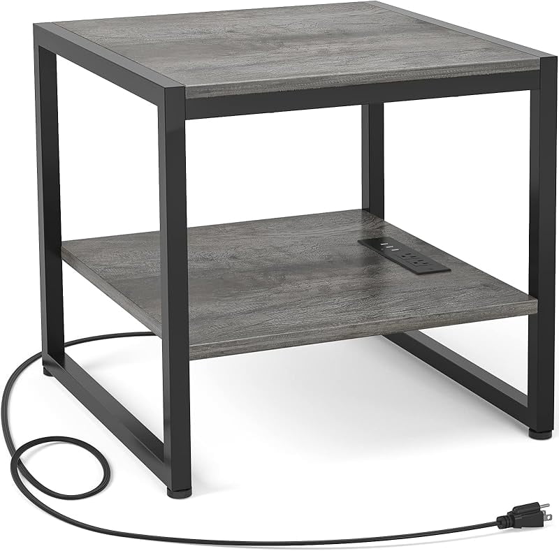 End Table with Charging Station, 20 Inch Square Side Table with USB ...