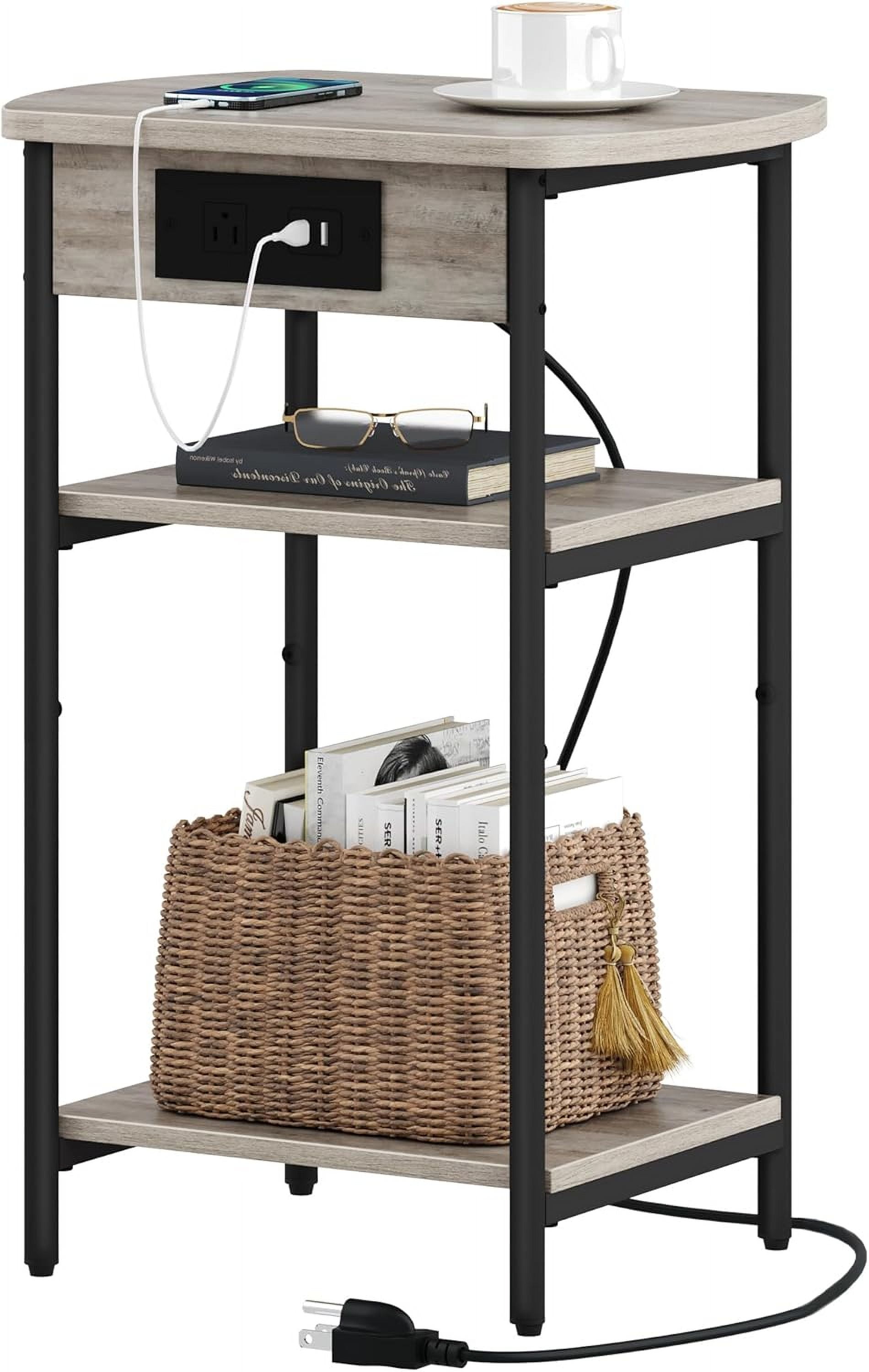 End Table with Charging Station, 3 Tier Storage Bed Side Table with USB ...