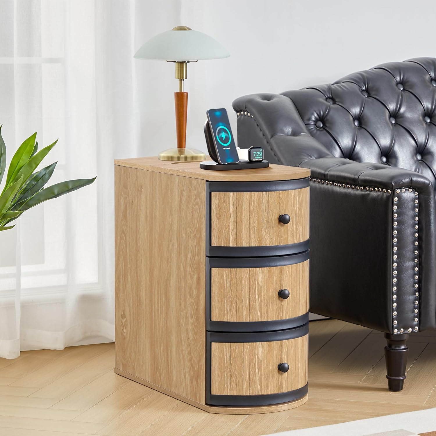 End Table with Charging Station for Couch,Mid-Century Modern Narrow ...