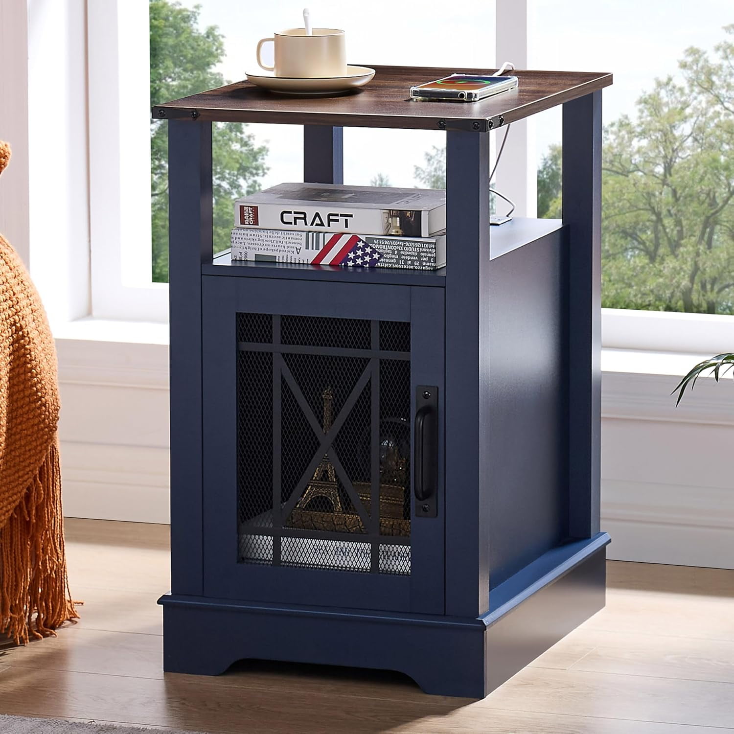End Table with Charging Station Farmhouse Night Stand for Living Room ...