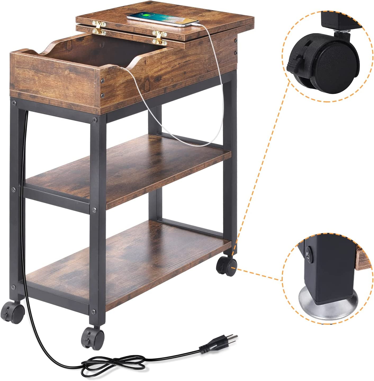End Table with Charging Station, Flip Top Side Table with Storage Shelf ...