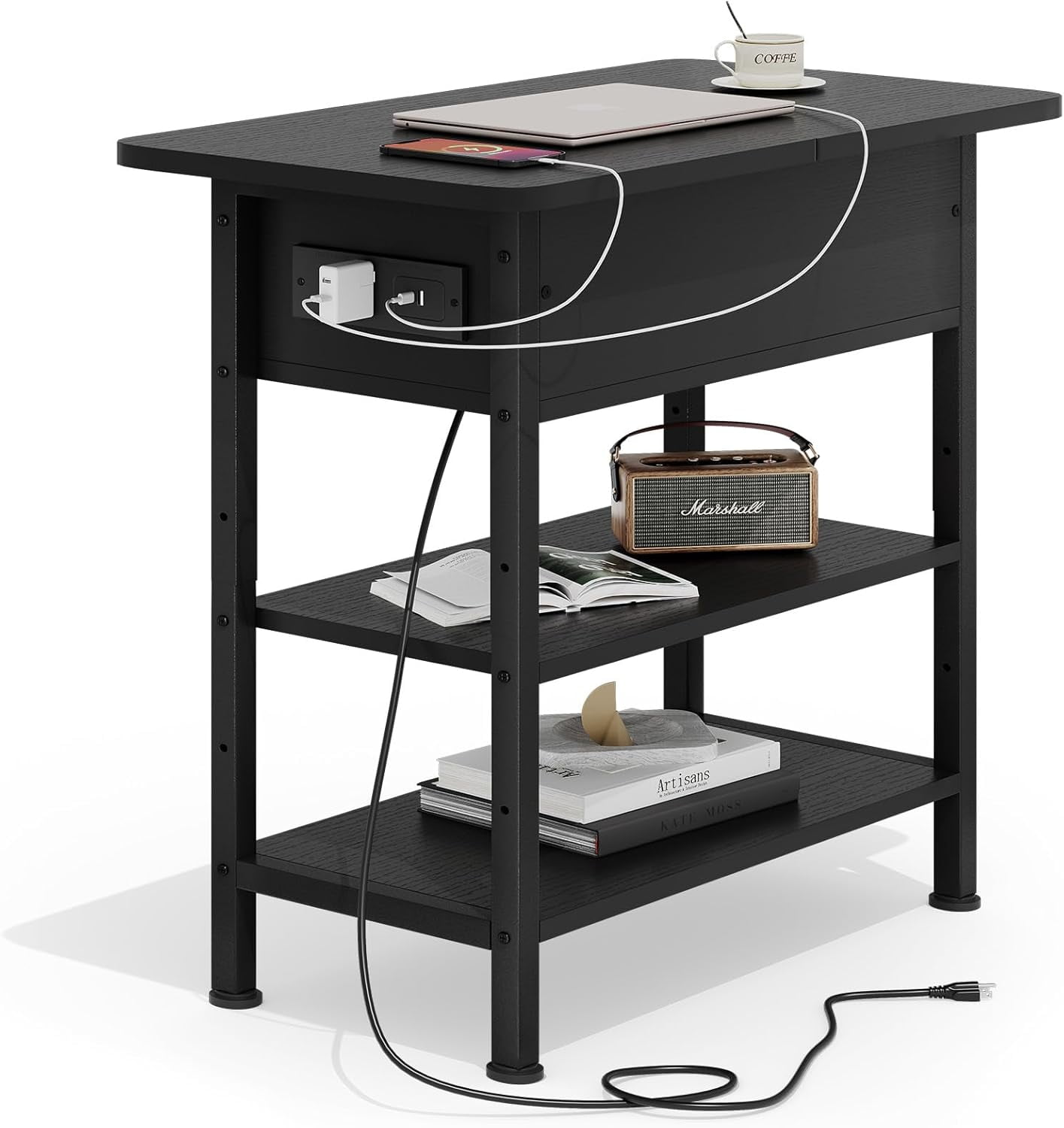 End Table with Charging Station, Flip Top Side Table with USB Ports and ...