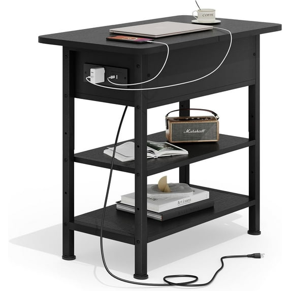 End Table with Charging Station, Flip Top Side Table with USB Ports and ...