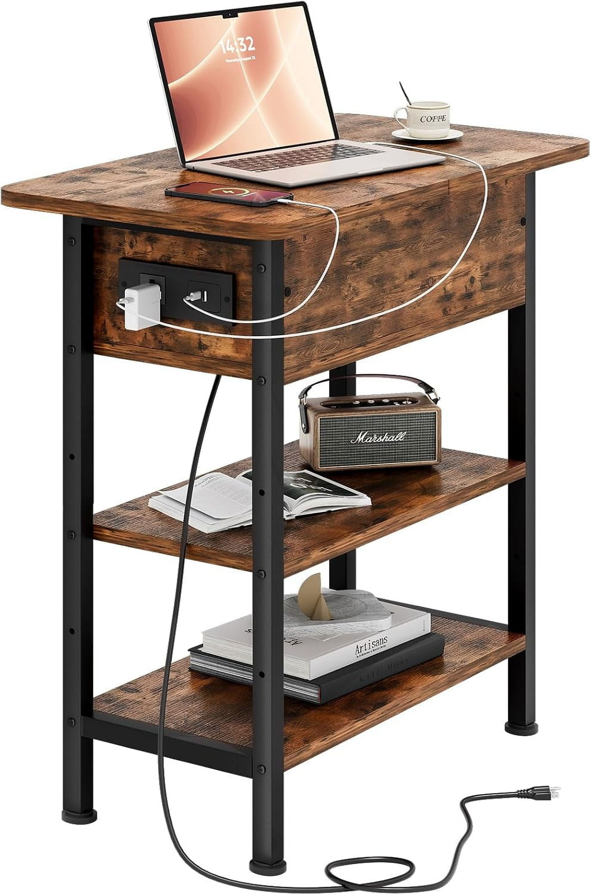 End Table with Charging Station, Flip Top Side Table with USB Ports and ...
