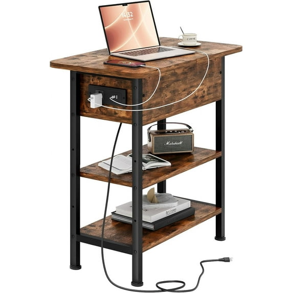 End Table with Charging Station, Flip Top Side Table with USB Ports and ...