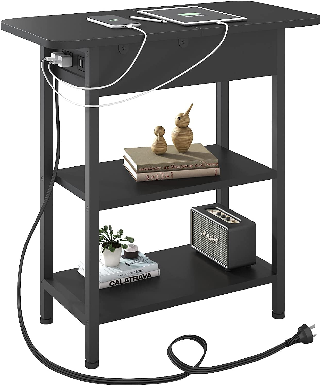 End Table with Charging Station, Flip Top Side Table with USB Ports and ...
