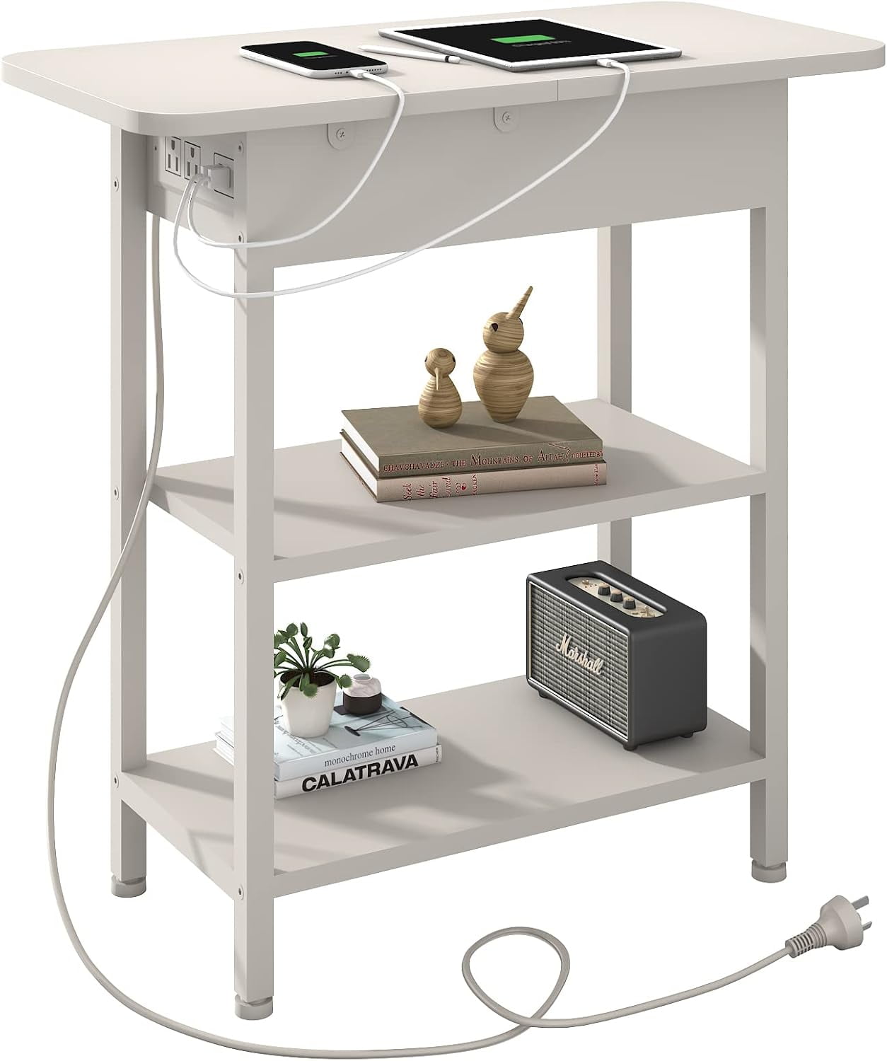 End Table with Charging Station, Flip Top Side Table with USB Ports and ...