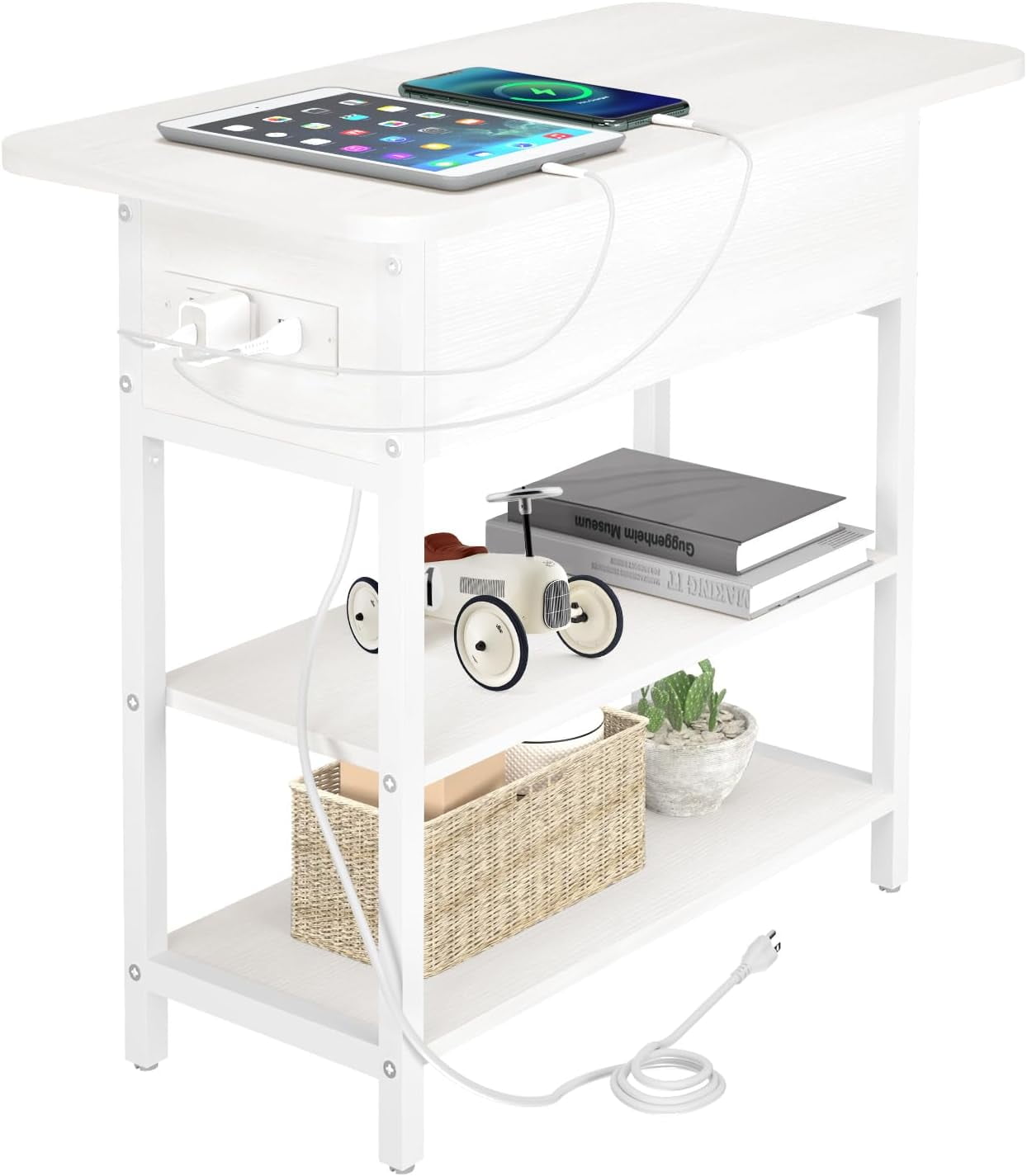 End Table with Charging Station, Flip Top Side Table with USB Ports and ...