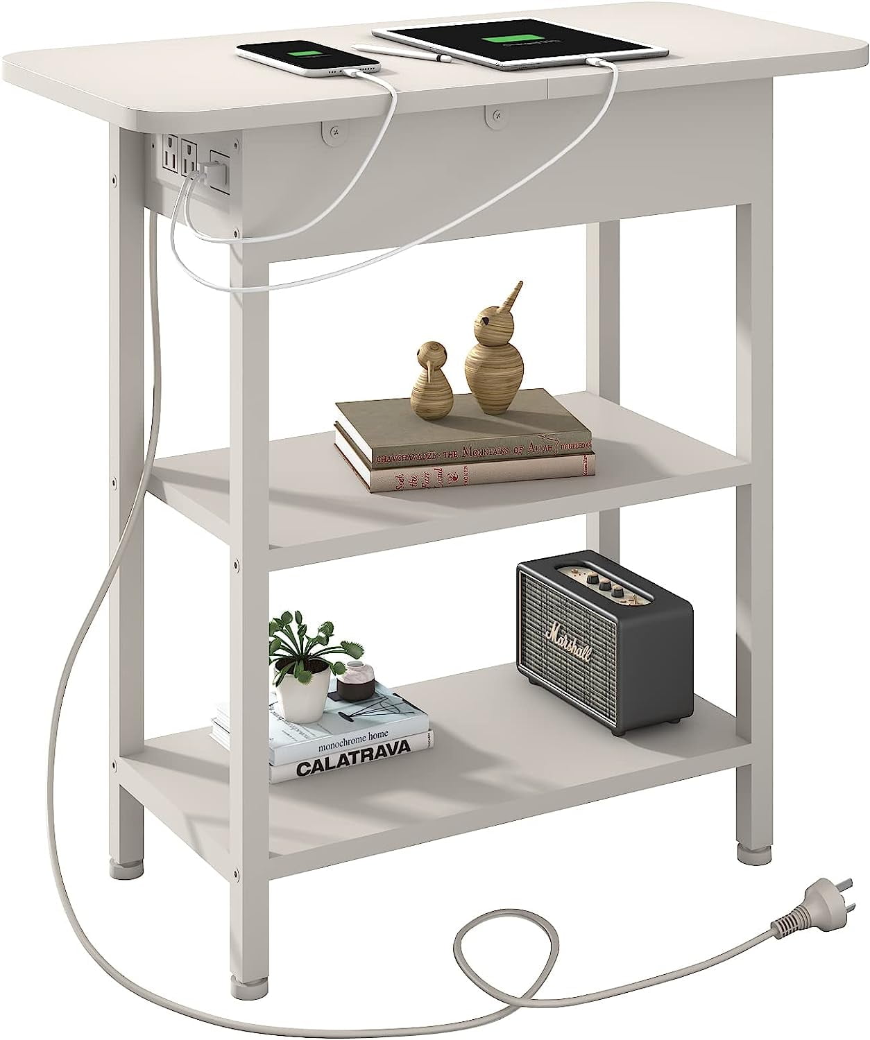 End Table with Charging Station, Flip Top Side Table with USB Ports and ...