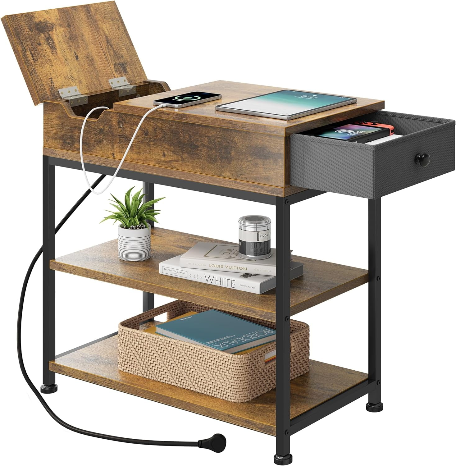 End Table with Charging Station, Flip Top Side Table with USB Ports and ...