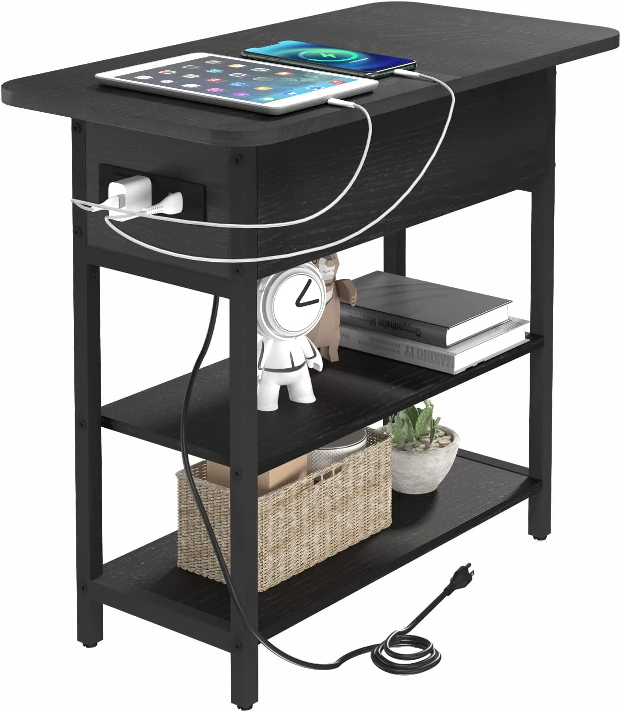 End Table with Charging Station, Flip Top Side Table with USB Ports and ...