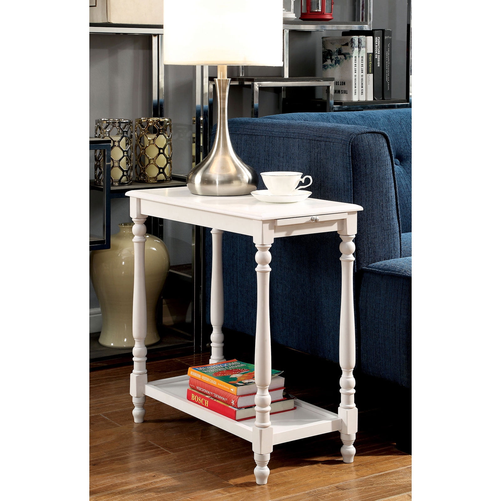 End Table with Charging Station, Modern Rustic Side Table with Metal ...