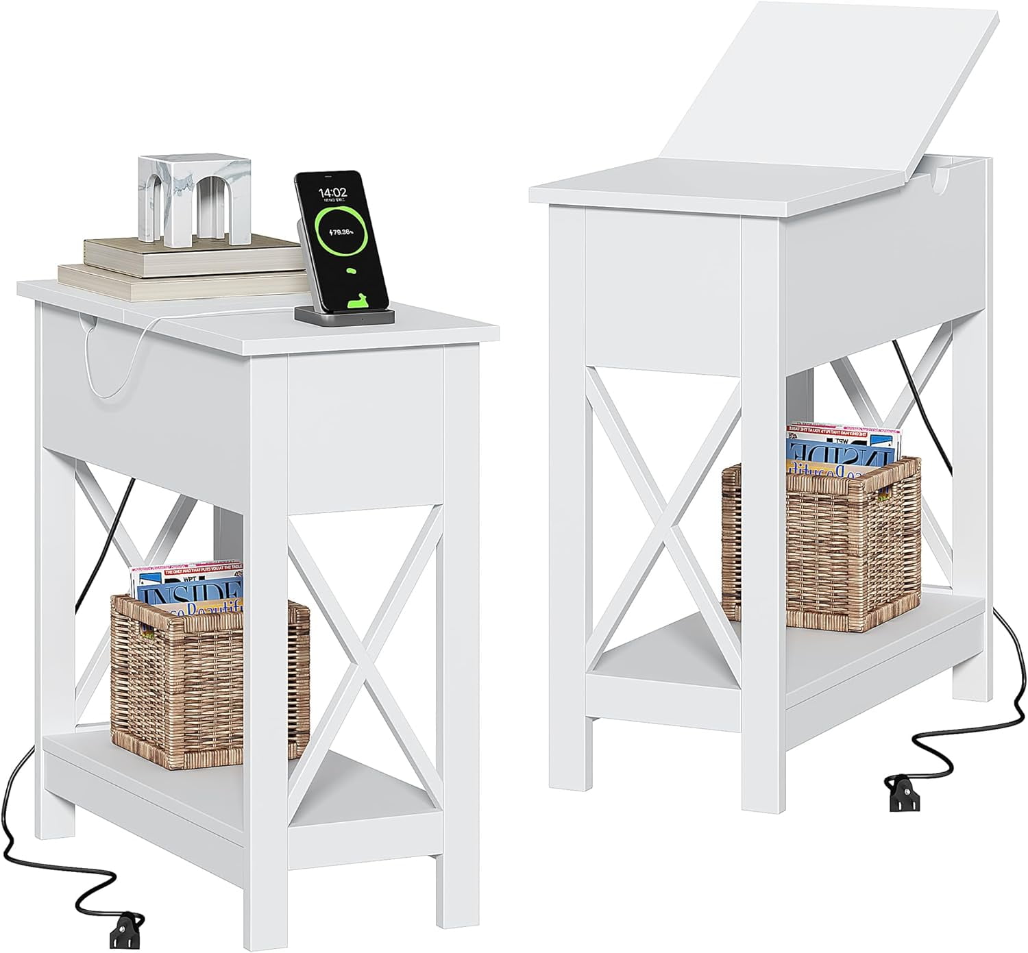 End Table with Charging Station, Narrow Flip Top Side Table with USB ...