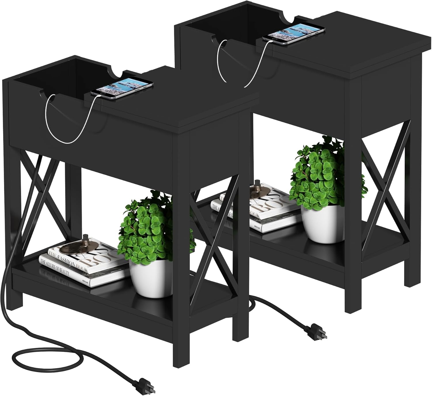 End Table with Charging Station, Narrow Flip Top Side Table with USB ...