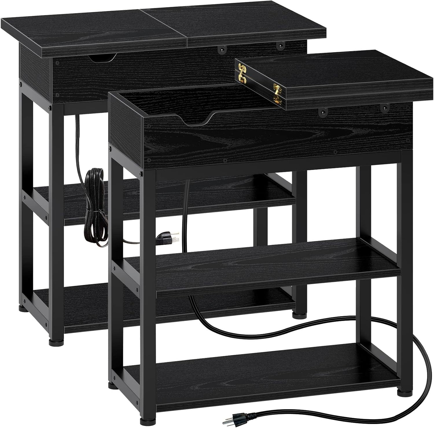 End Table with Charging Station Narrow Nightstand Flip Top Side Table ...