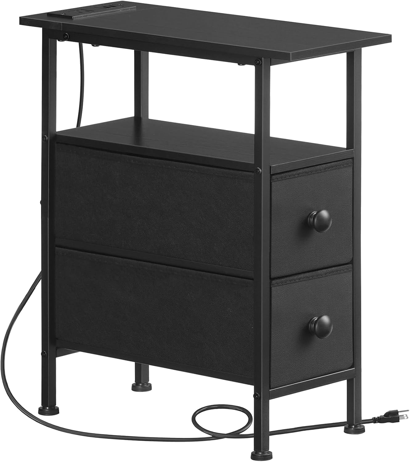 End Table with Charging Station, Narrow Side Table with 2 Fabric ...
