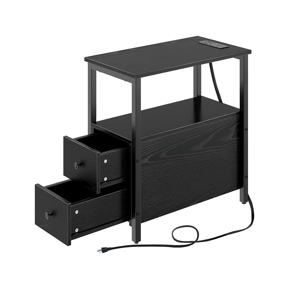 End Table with Charging Station, Narrow Side Table with 2 Wooden ...