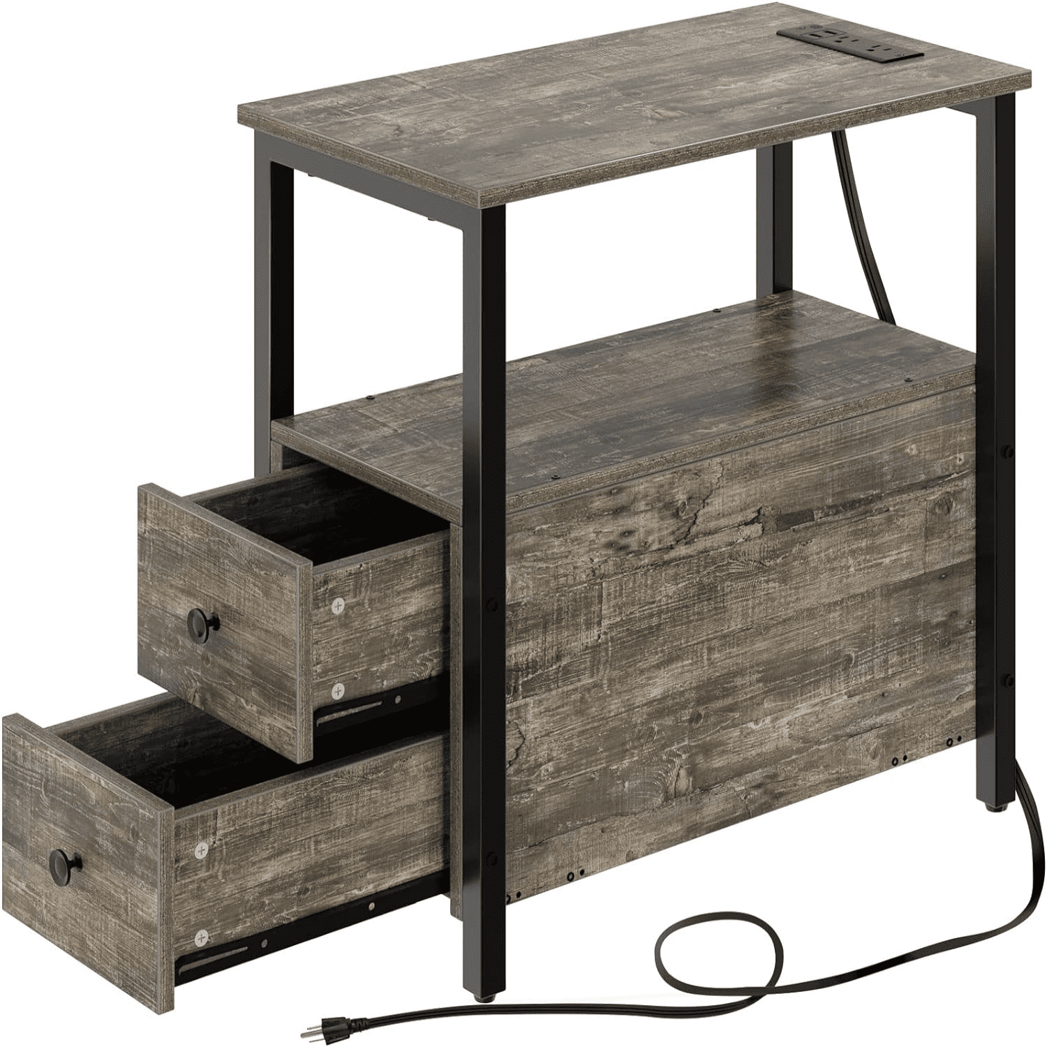 End Table with Charging Station Narrow Side Table with 2 Wooden Drawers ...