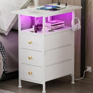 Yoobure Nightstand with Charging & LED Lights, Fabric Drawers, Storage ...