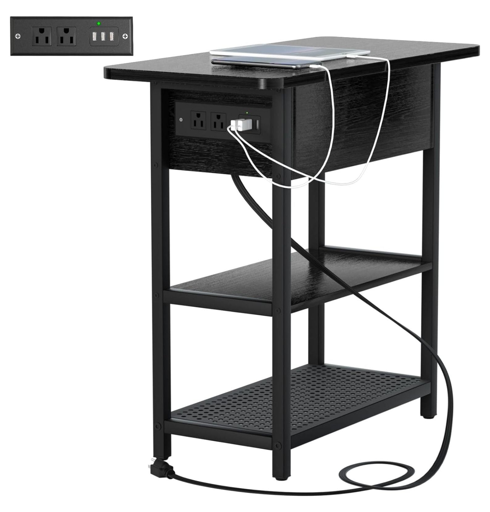 End Table with Charging Station, Narrow Side Table with 5 USB Ports ...