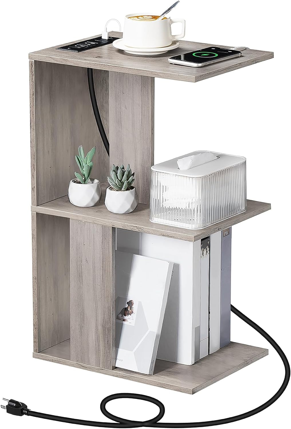 End Table with Charging Station, Narrow Side Table for Small Spaces ...