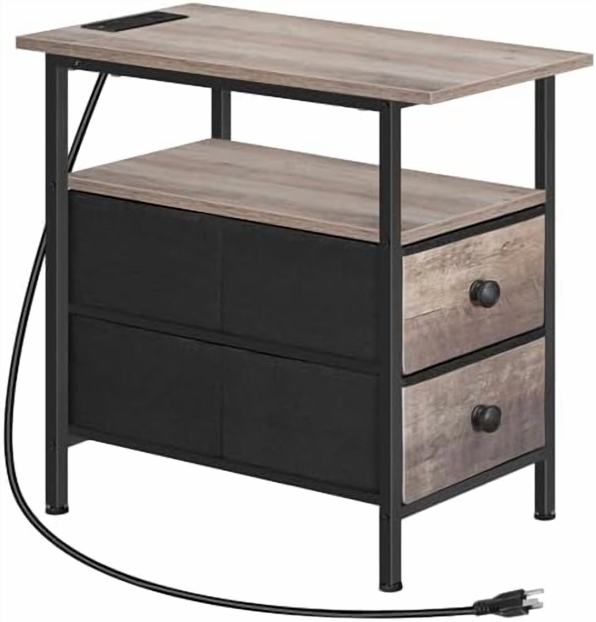End Table with Charging Station, Narrow Side Table, Nightstand with 2 ...