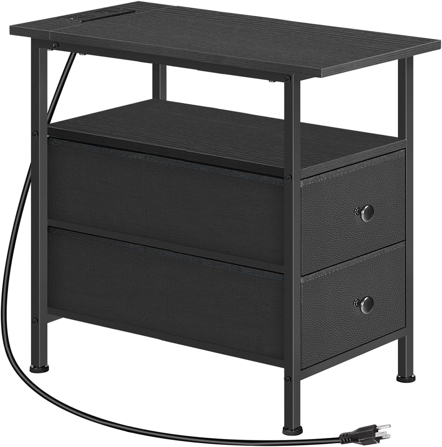 End Table with Charging Station, Narrow Side Table, Nightstand with 2 ...